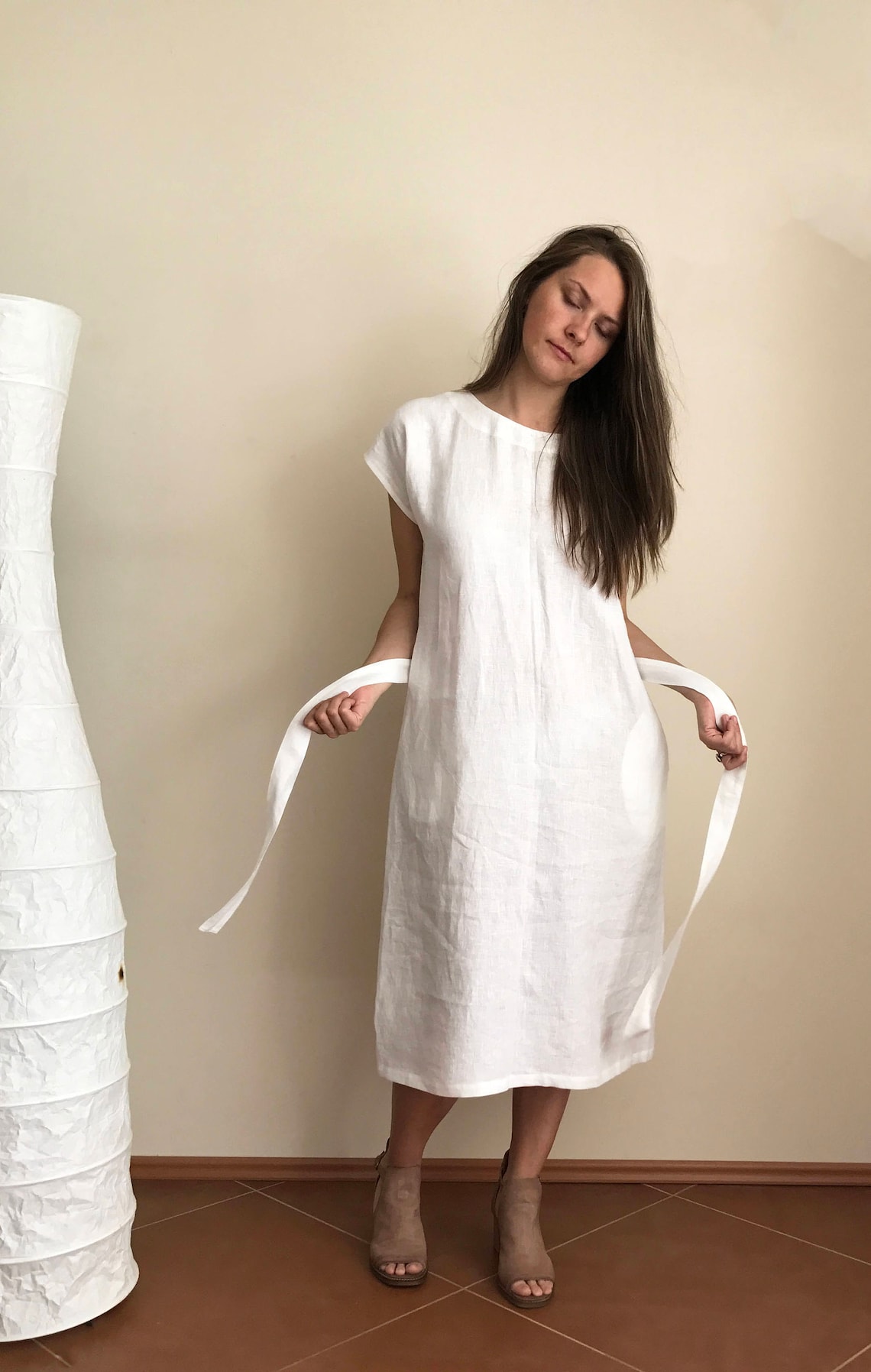 Long Linen Dress With Short Sleeves Simple Linen Dress Long - Etsy