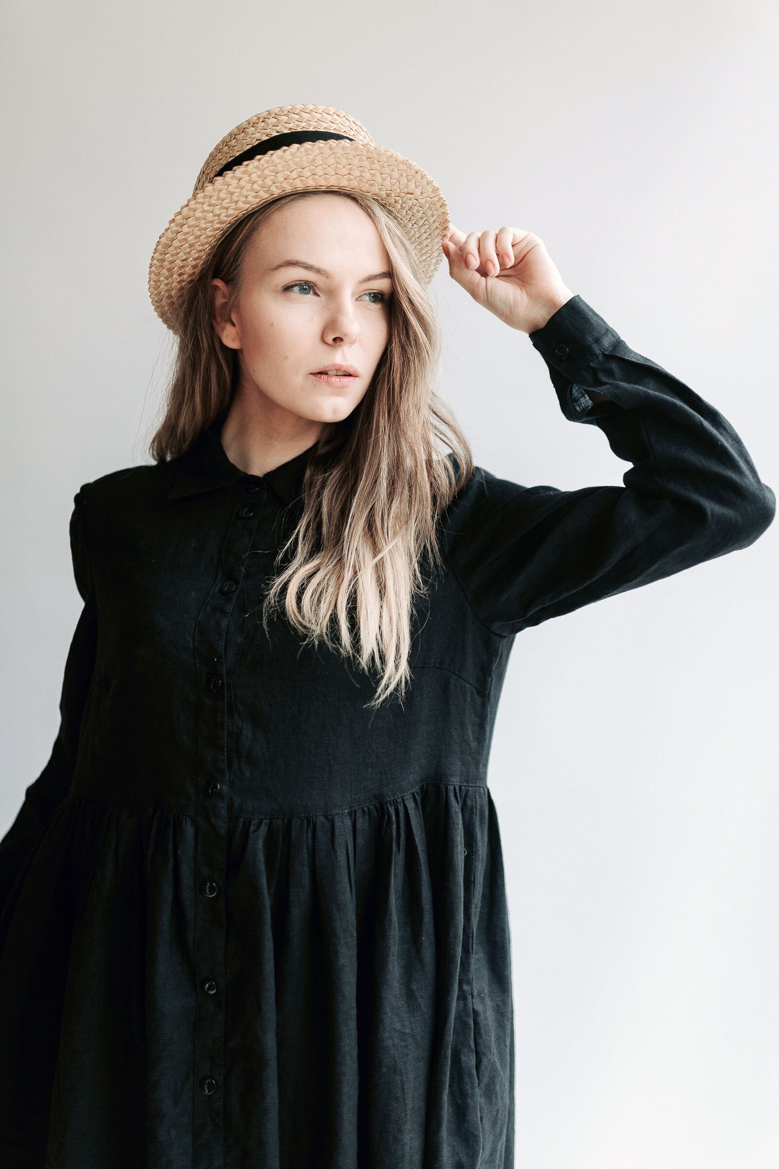 Linen Smock 'lisa' With Long Sleeves Button up Dress - Etsy