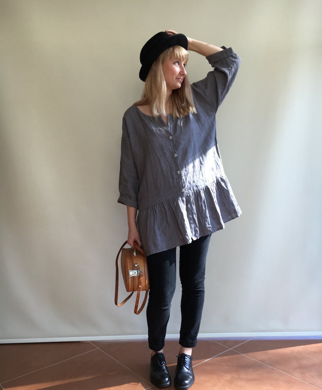 Linen Shirt With Ruffle, Buttoned Shirt, Womens Shirt, Linen Tunic ...