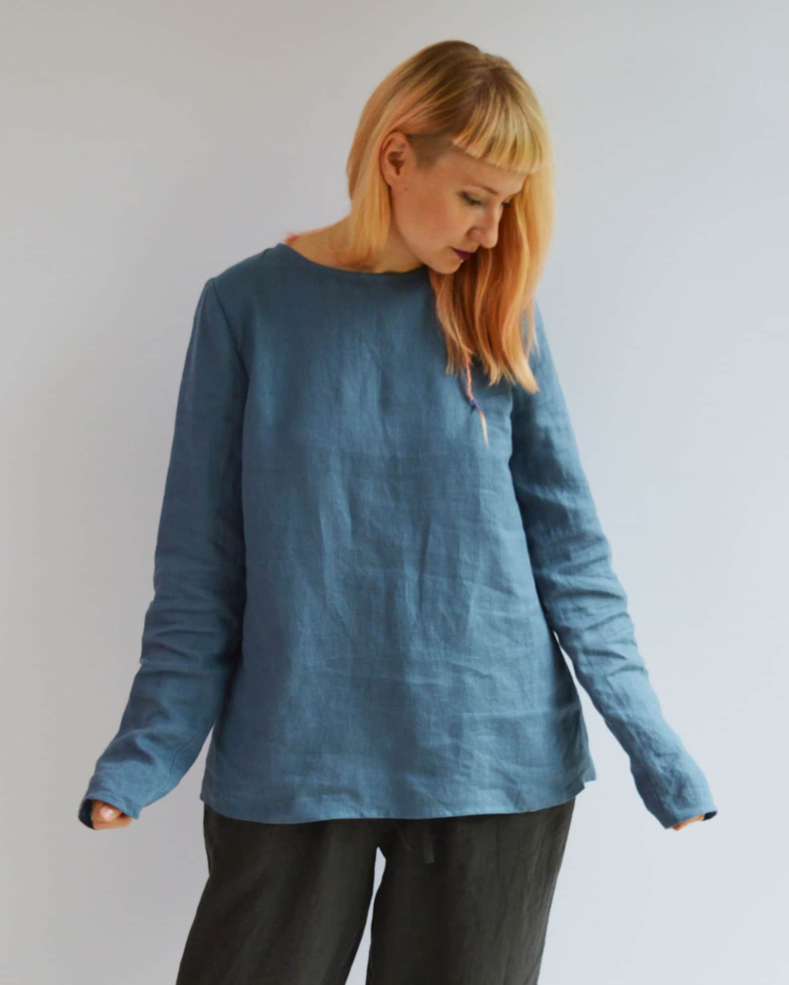 Linen Top With Long Sleeves Linen Blouse Linen Shirt With - Etsy