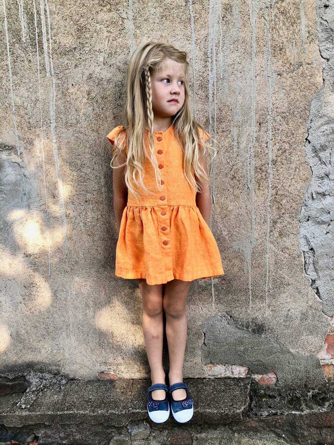 Girls Linen Dress, Girls Summer Dress, Girls Linen Summer Dress, Orange ...