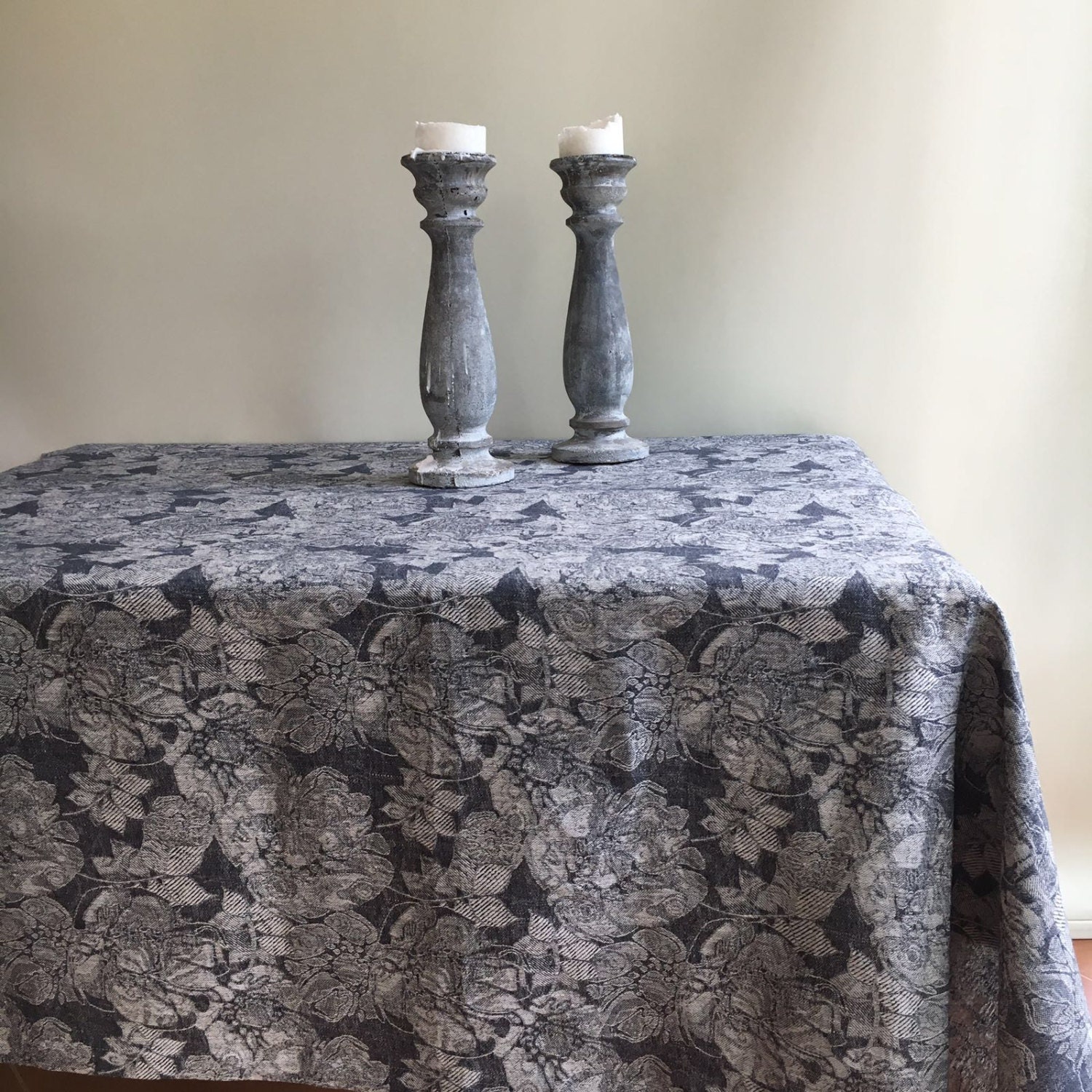 Dark Tablecloth with Frayed Edges, Linen Table Cloth, Tablecloth ...