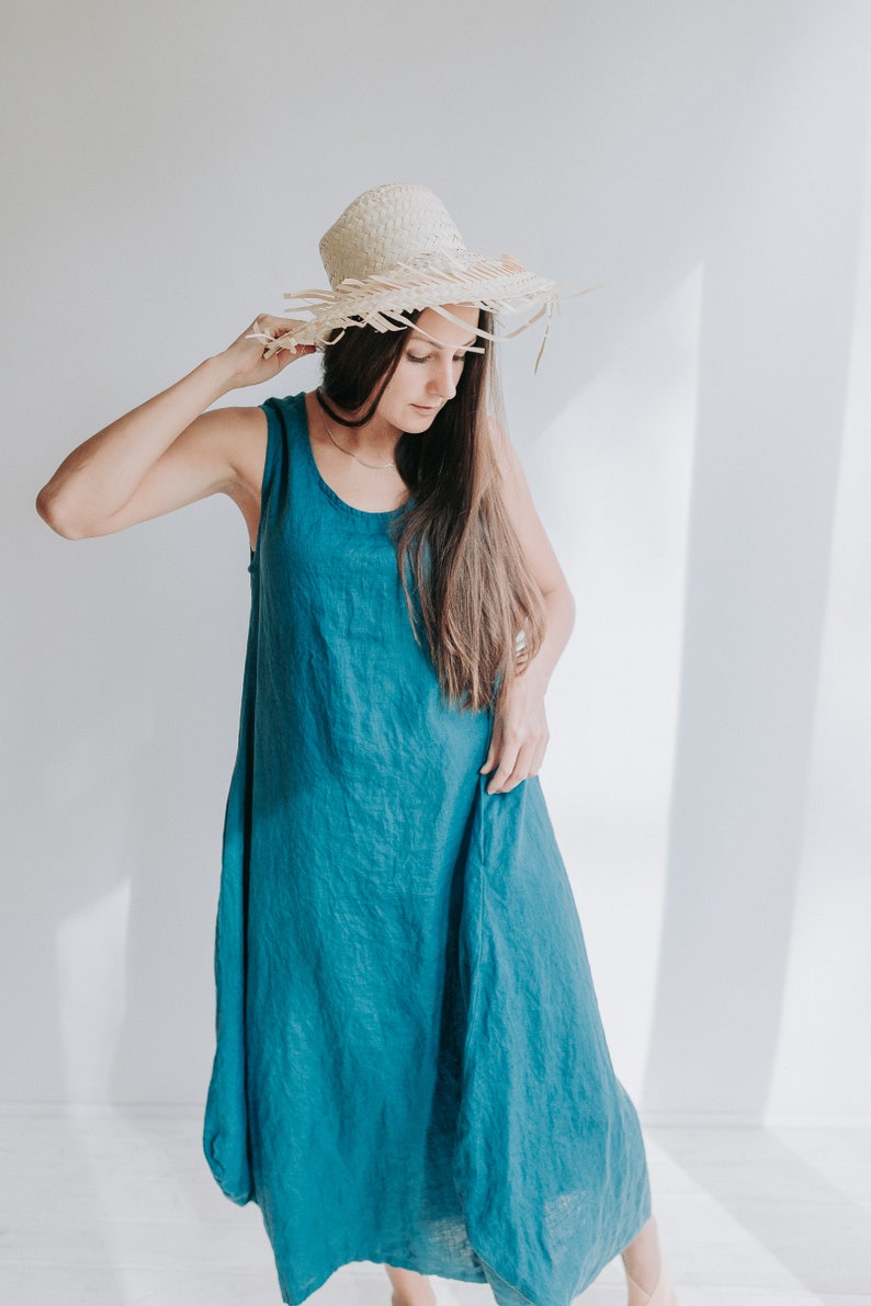 Linen Dress "anna" Linen Dress Plus Size Dress Pockets Linen Dresses ...