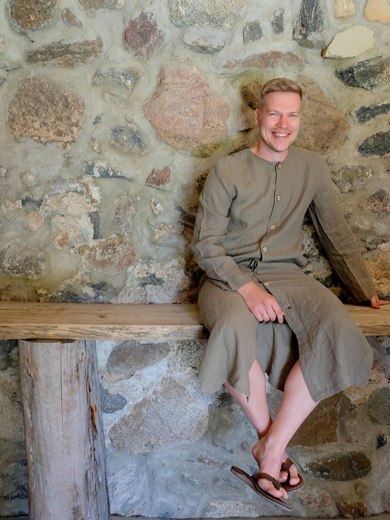 Buttoned Linen Kaftan 'jamie', Kaftan Robe With Buttons, Button up Man ...