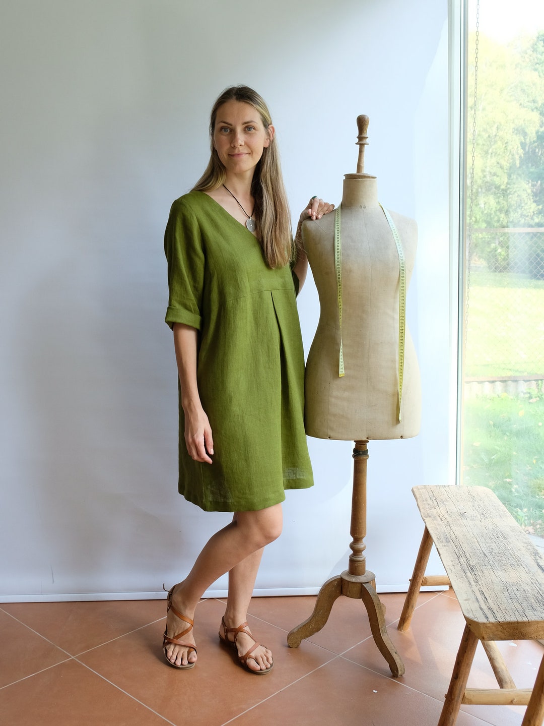V-neck Linen Tunic 'yvette', Plus Size Tunic, Linen Tunic Dress, Womens ...