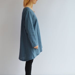Blue Linen Tunic, Plus Size Tunic Top, Linen Tunic for Women, Womens ...