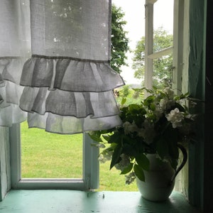 White Linen Curtain With Ruffles, Richly Ruffled Linen Valance, Three ...