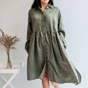 Linen Smock 'lisa' With Long Sleeves, Button up Dress, Linen Dress for ...