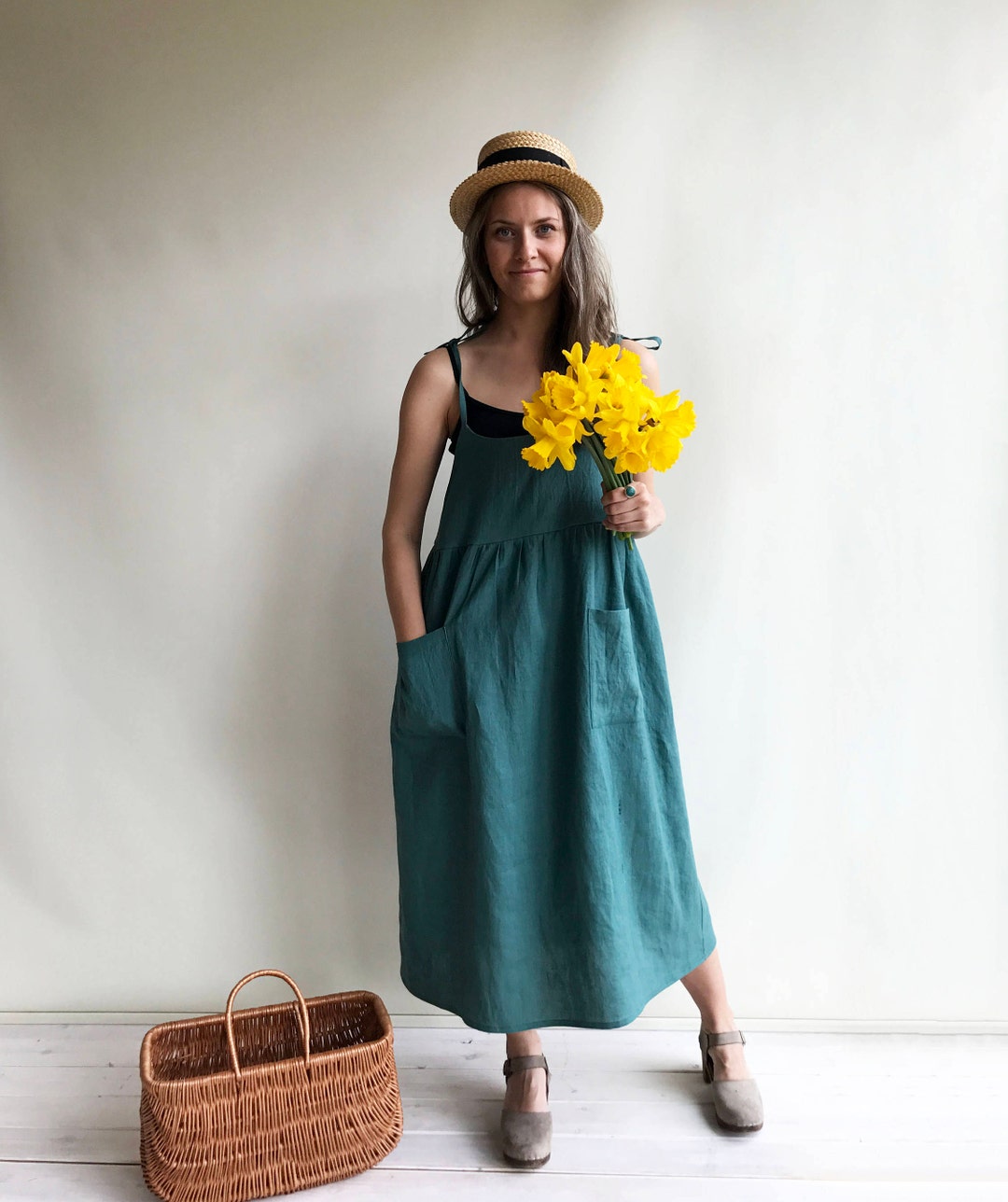 Linen Sundress, Linen Strap Dress, Womens Sundress, Linen Jumper Dress ...