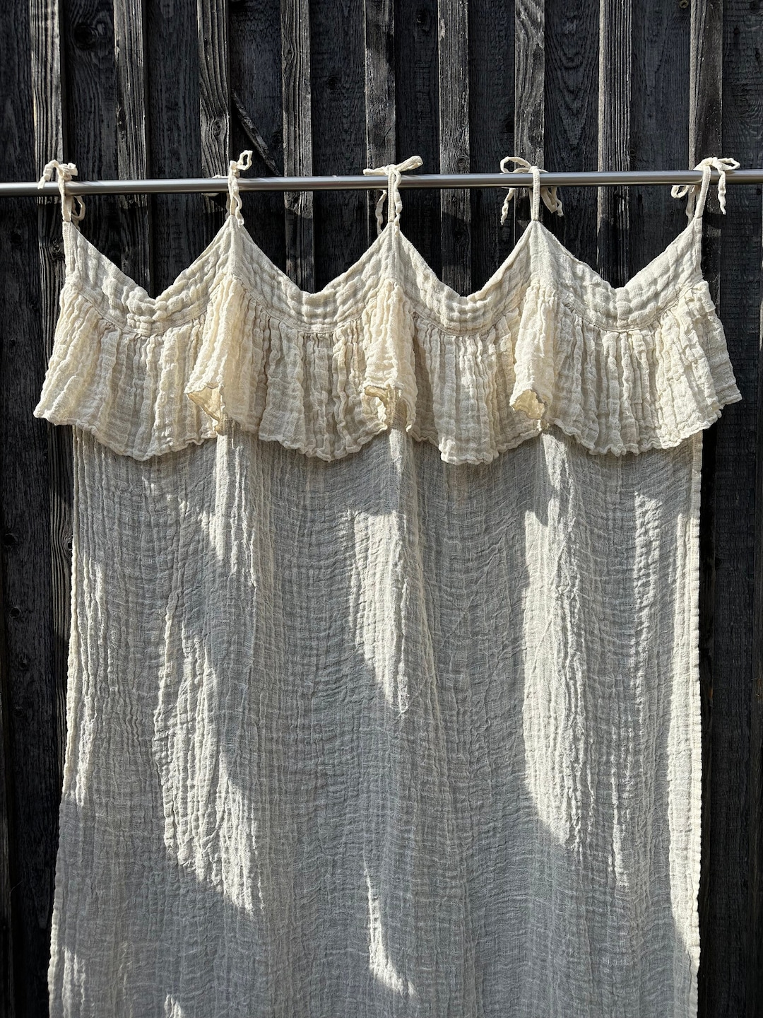 Off White Ruffled Gauze Linen Curtain Panel, Window Curtains, Sheer ...