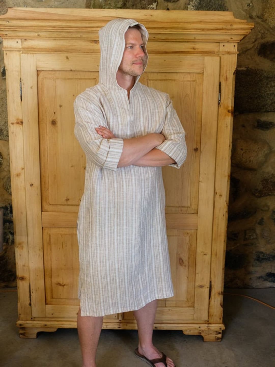 Mens Tunic 'scott', Hooded Tunic Men, Mens Kaftan, Linen Kaftan, Men ...