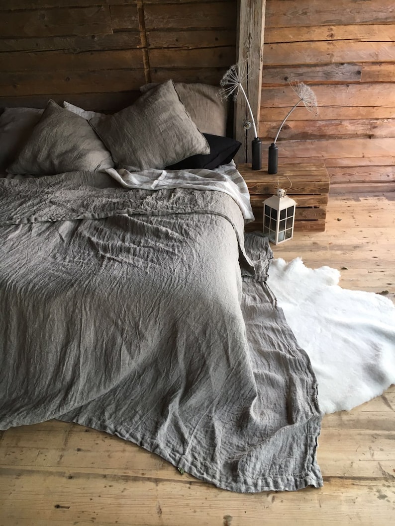 Rustic Linen Throw Blanket, Linen Bed Cover, Textured Linen Blanket ...