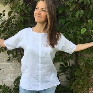 White Linen Shirt, Linen T-shirt, Linen Top, Shirt With Sleeves, Linen ...