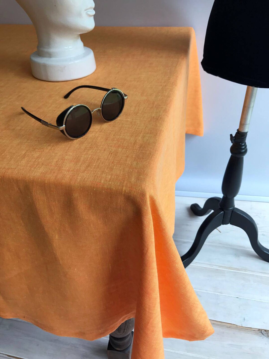 Orange Linen Table Cloth, Sunny Linen Tablecloth Rectangle, Tablecloth ...