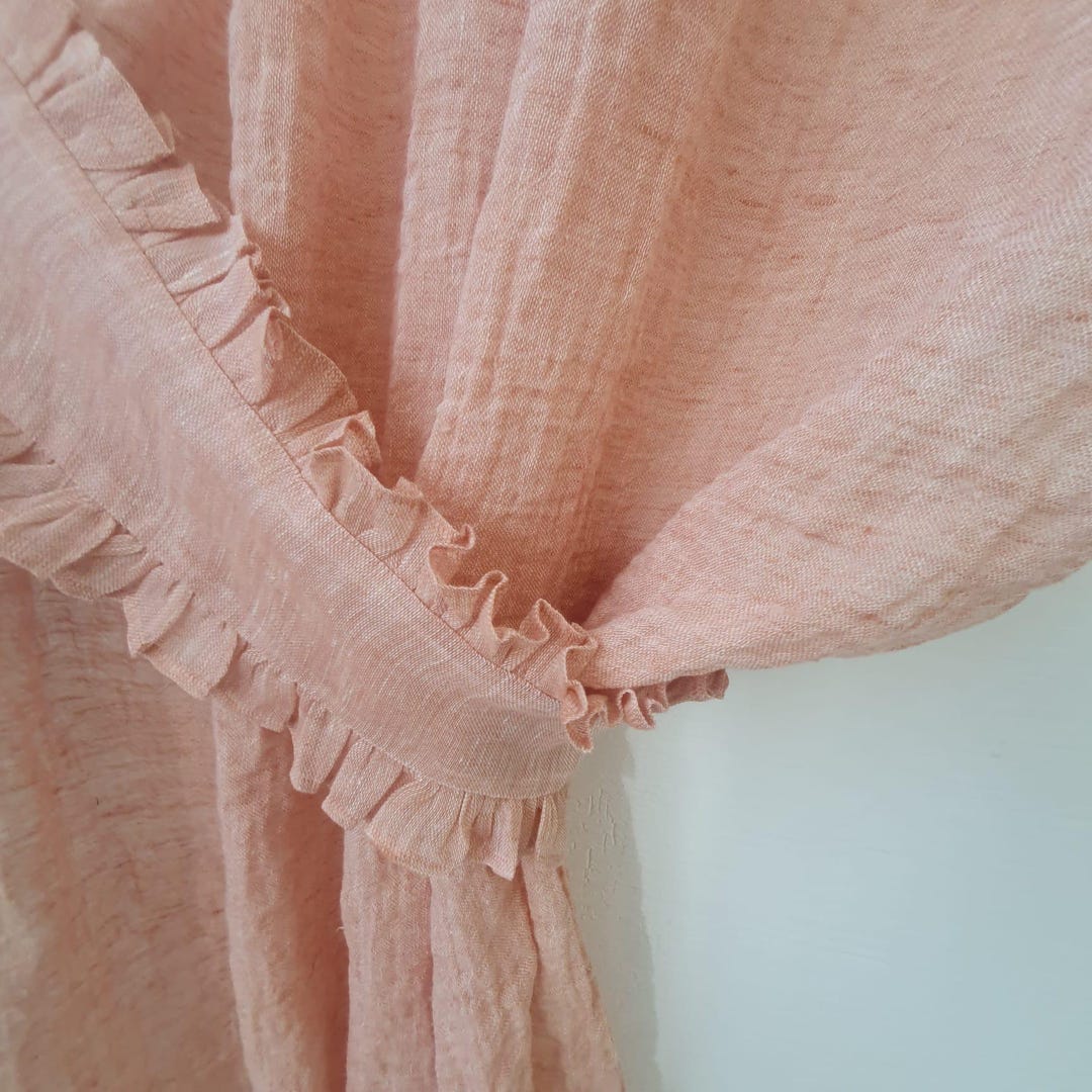 Semi Sheer Pink Linen Curtain Panel, Gauze Window Curtains, Pink Linen ...