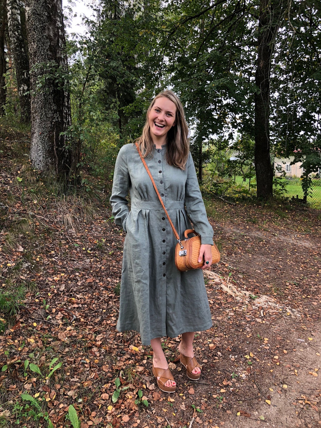 Button up Linen Dress 'sara' With Long Sleeves, Long Linen Jacket Linen ...