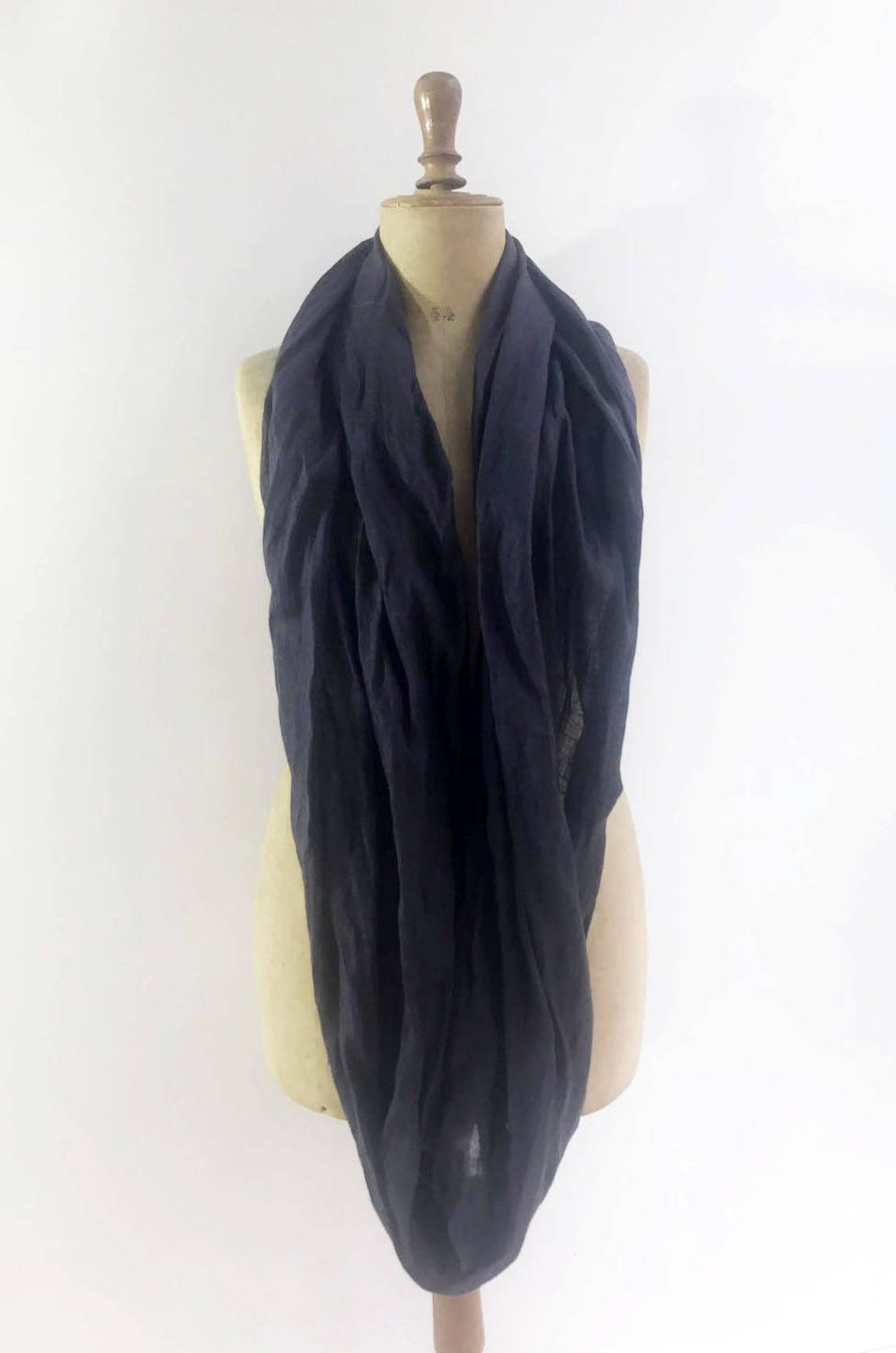 Linen Infinity Scarf From Charcoal Grey, Pure Linen Wrap Shawl, Light ...
