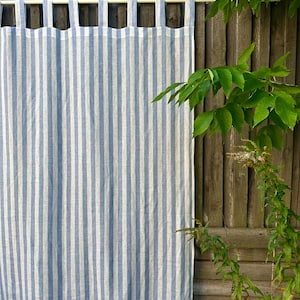 Striped Linen Curtain Drapes,blue/white Curtains, Sheer Window Curtains ...