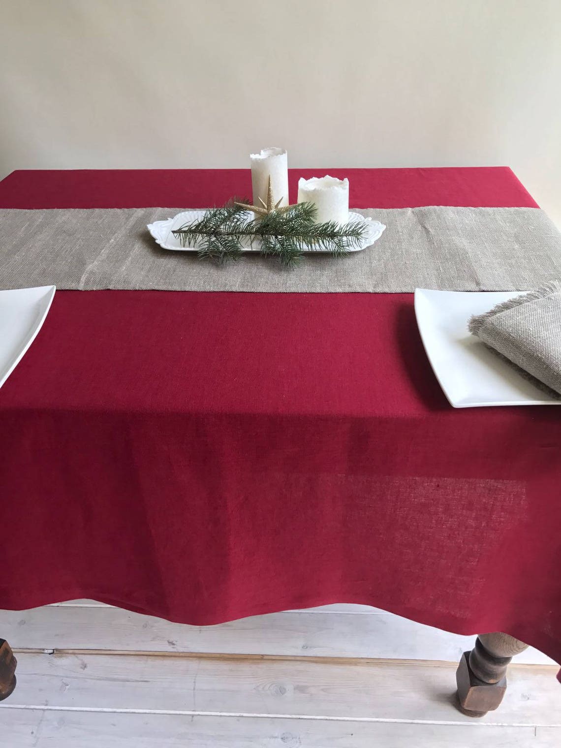Maroon Red Linen Table Cloth Christmas Linen Tablecloth - Etsy