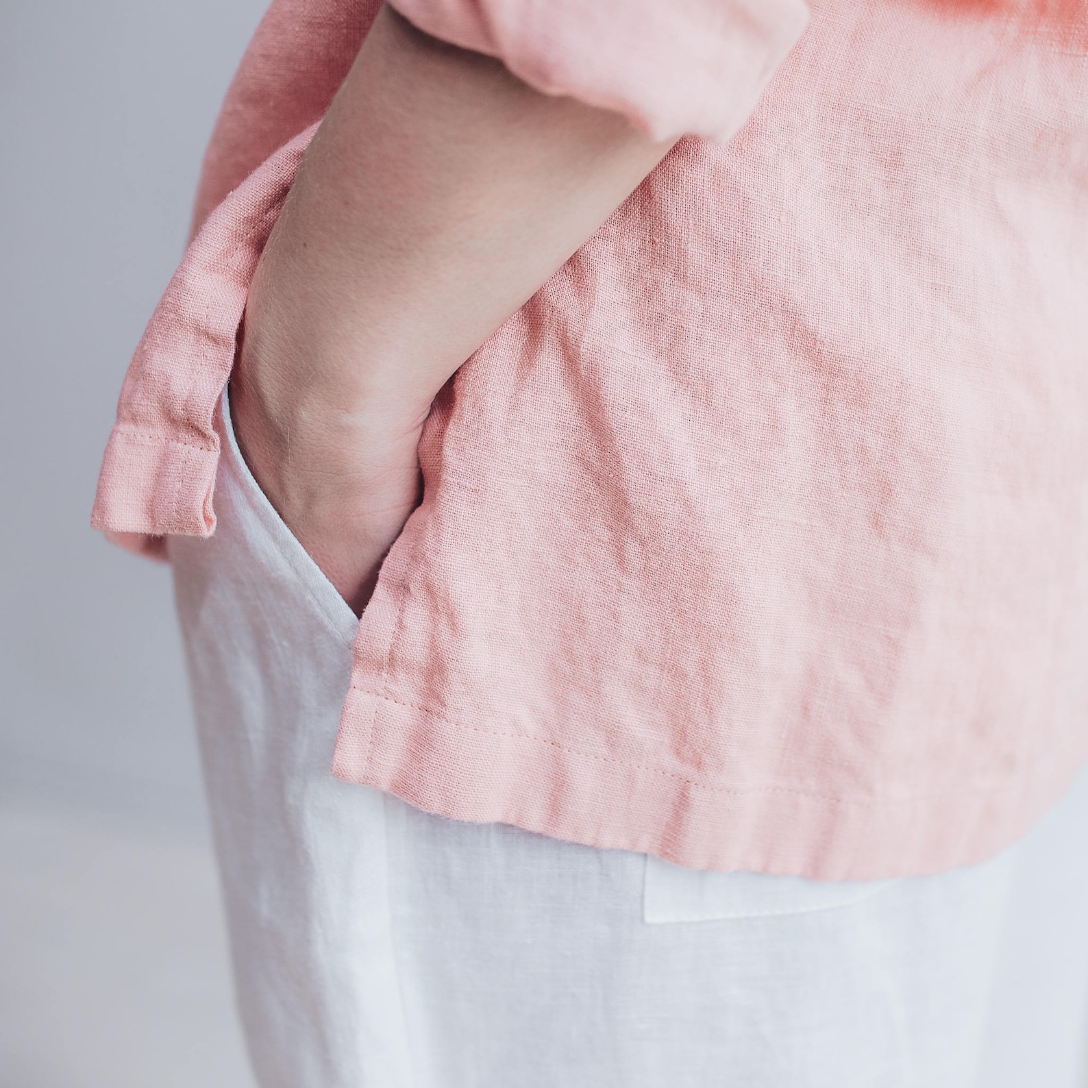 Pink Linen Tunic Top With Long Sleeves, V Neck Top, Linen Top Long ...