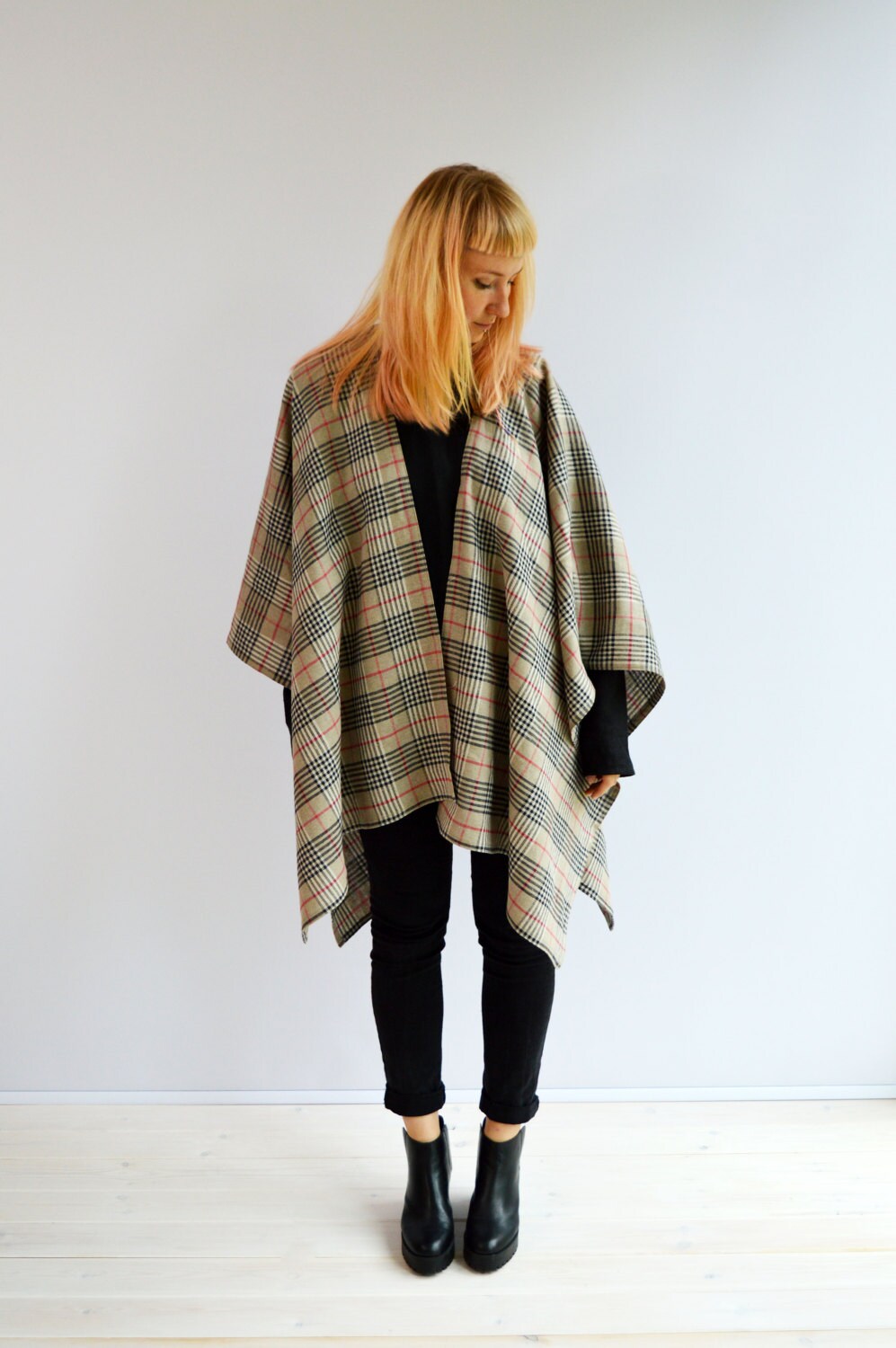Ruana Wrap from Linen, Plaid Cape, Wrap Poncho, Classic Ruana Shawl ...