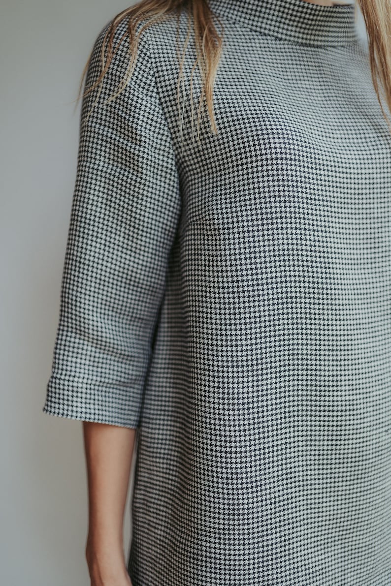 Houndstooth Top With Raised Mock Neck and 3/4 Sleeves | Etsy