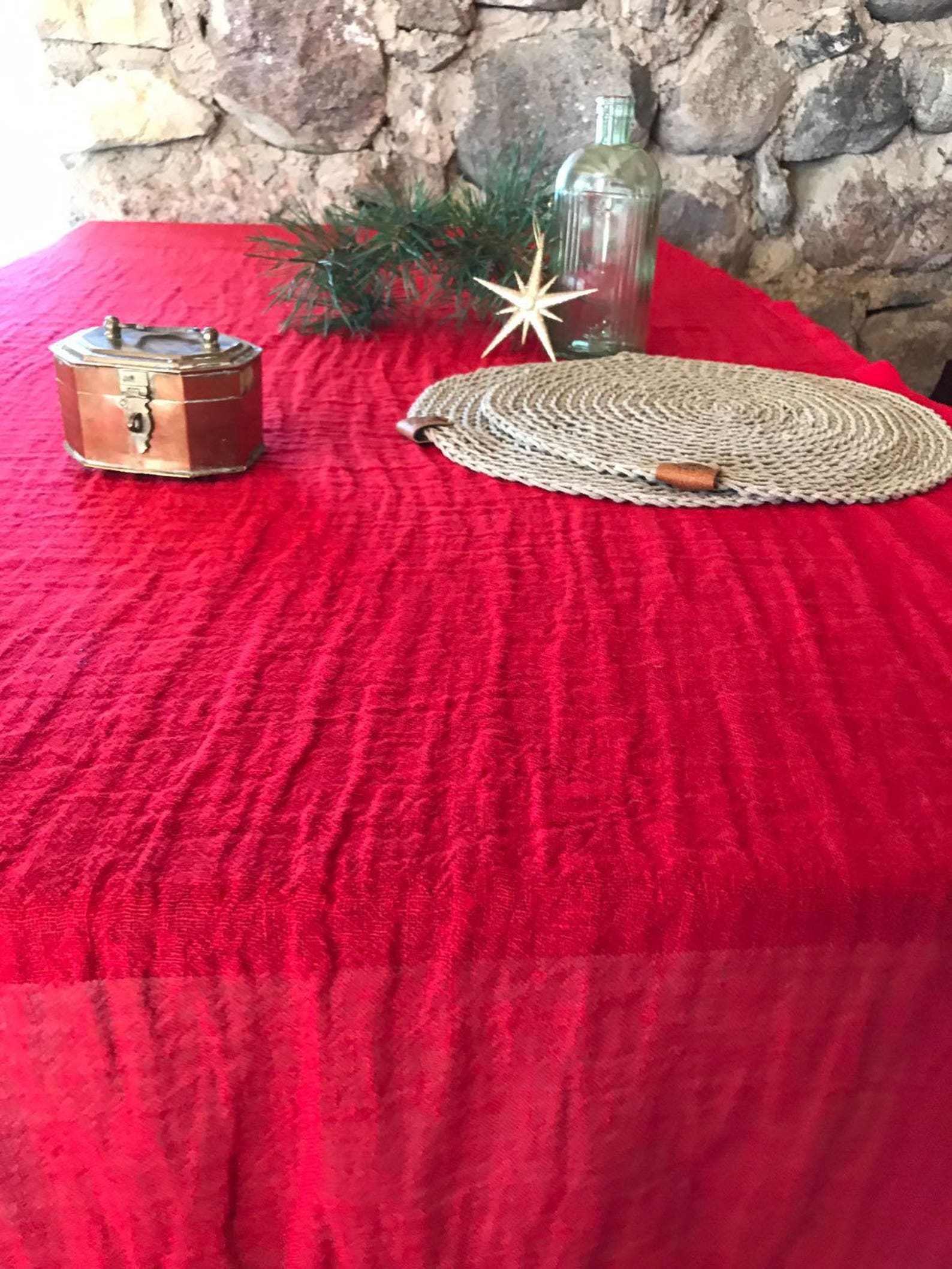 Christmas Red Linen Table Cloth Red Linen Tablecloth - Etsy