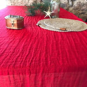 Christmas Red Linen Table Cloth, Red Linen Tablecloth Rectangle ...