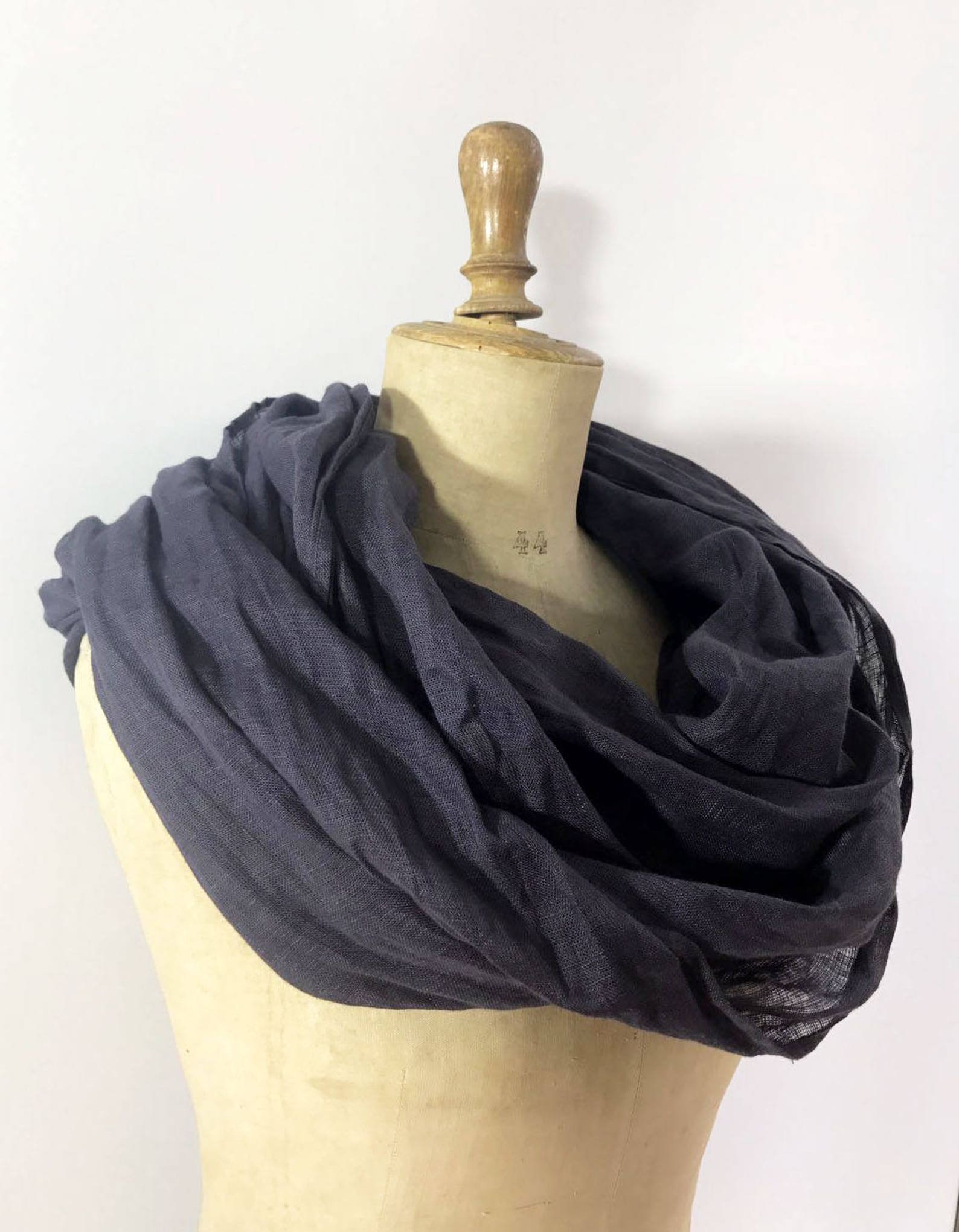 Linen Infinity Scarf From Charcoal Grey, Pure Linen Wrap Shawl, Light ...