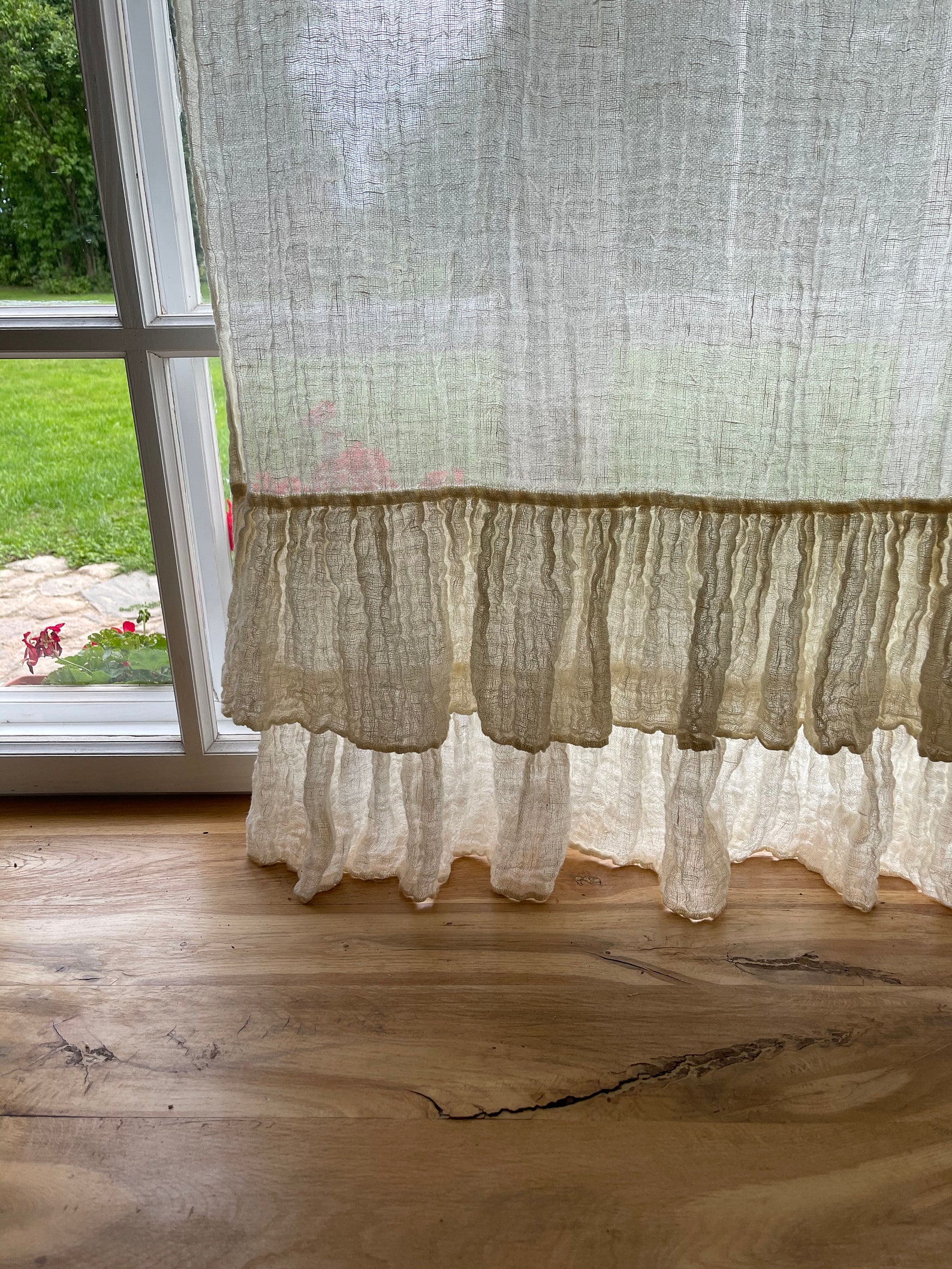 Ruffled Linen Gauze Curtain Panel, off White Rustic Gauze Linen Window ...