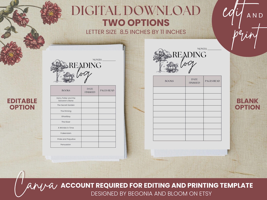 Editable Printable Nature Reading Log Canva Template, Butterfly Reading ...