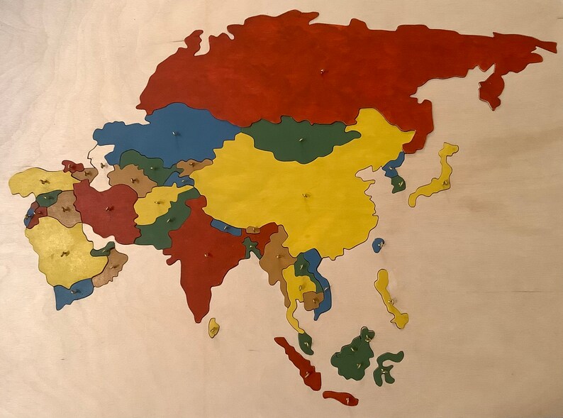 Countries of Asia: Wooden Jigsaw Puzzle Map - Etsy