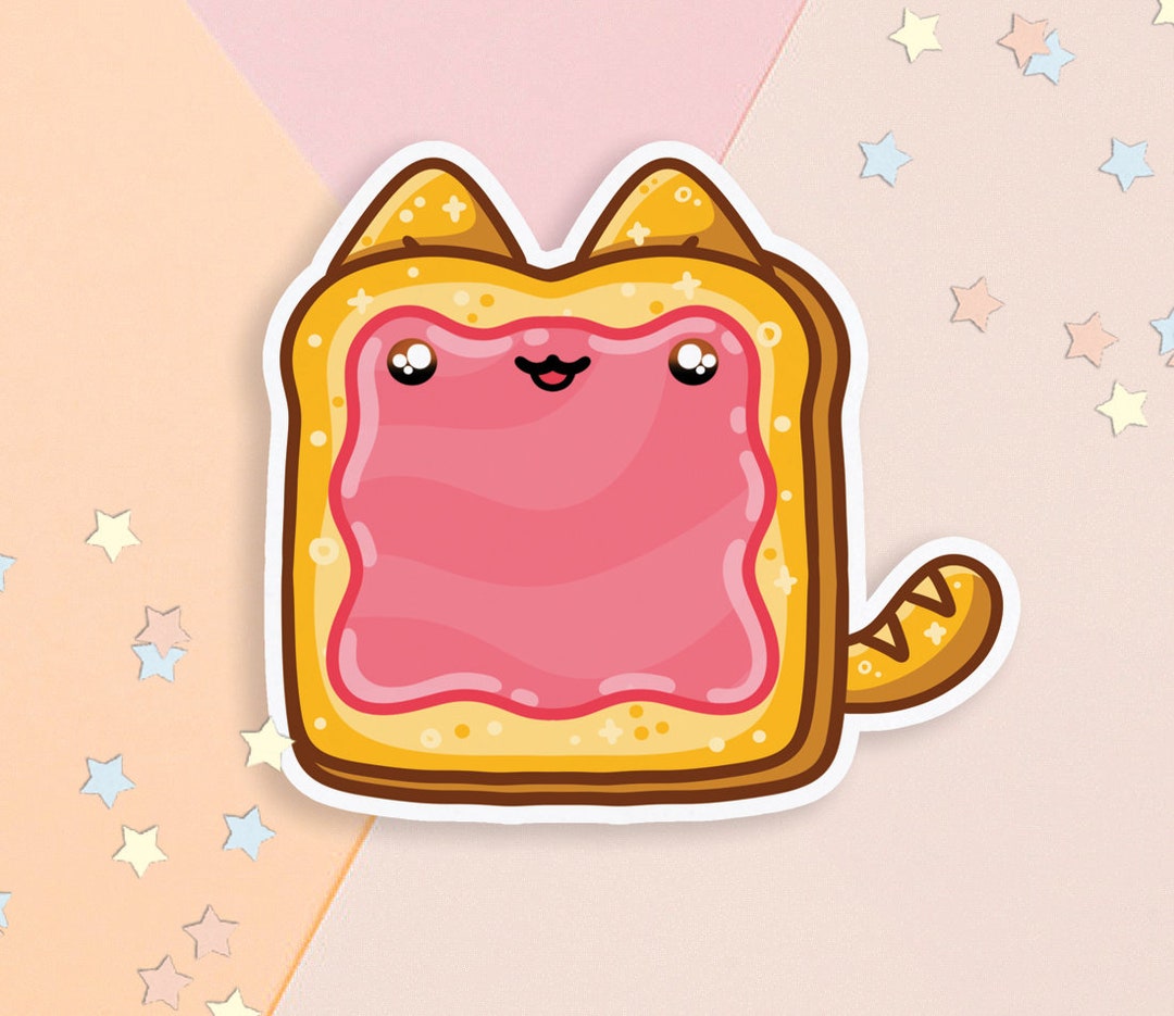 Strawbie Cat Toast Kawaii Stickers, Cute Stickers, Cat Bread, Cat Loaf ...
