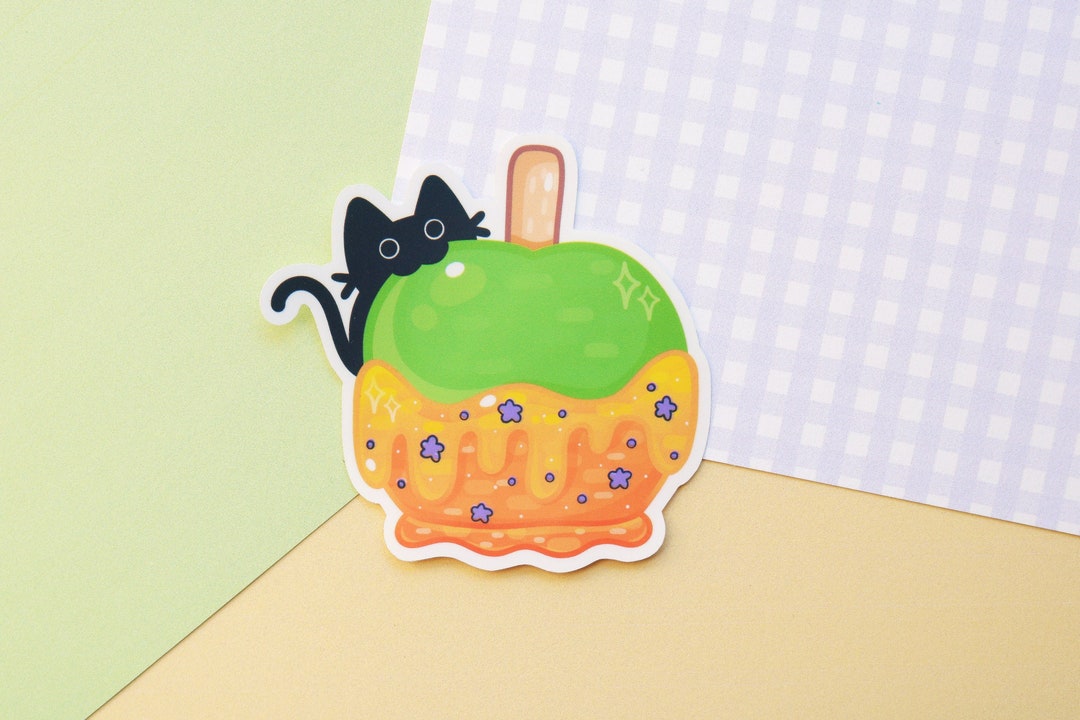 Candy Apple Cat Cute Stickers, Halloween Stickers, Spooky Stickers, Y2k ...