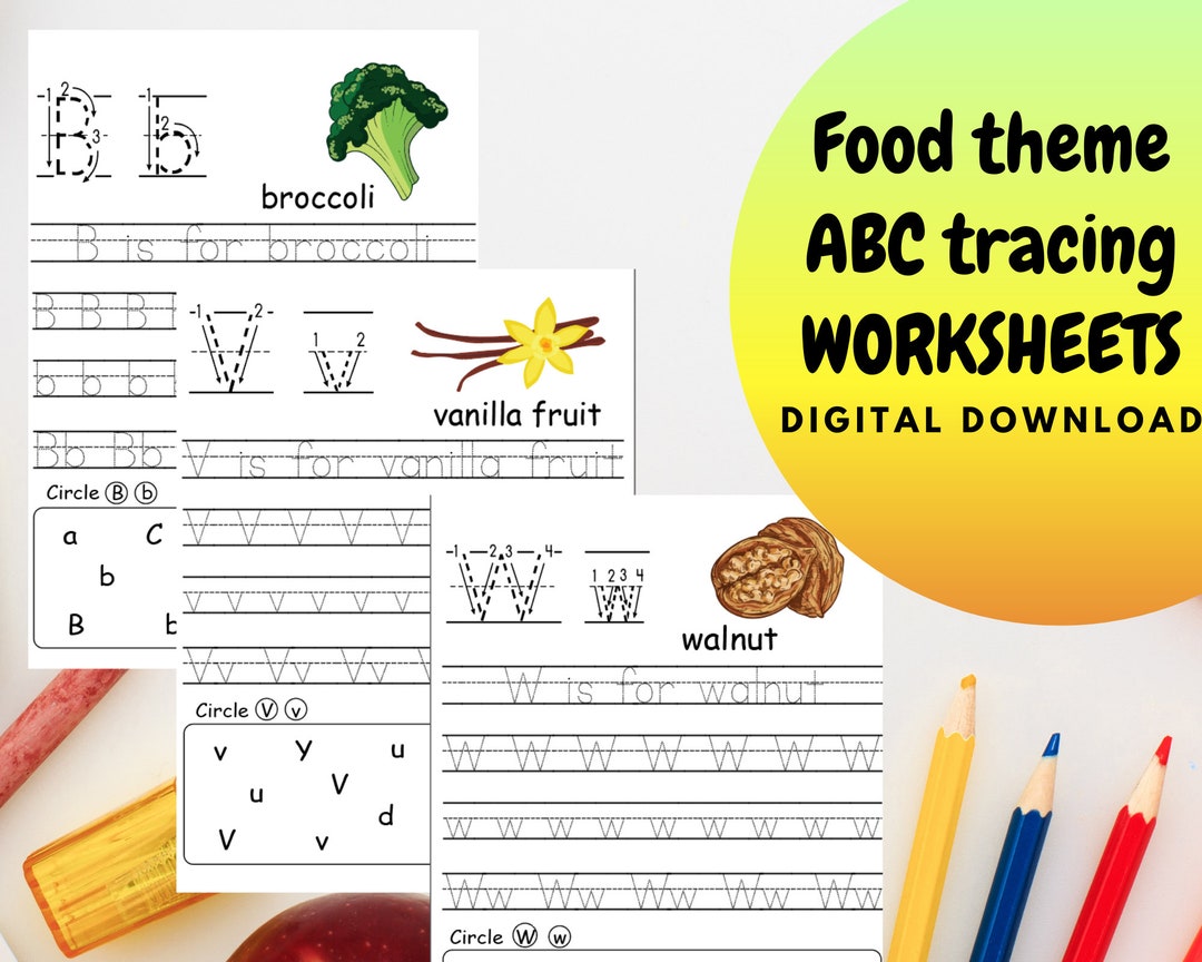Alphabet Tracing Preschool Worksheets, ABC Tracing Worksheets With Food ...