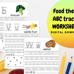 Alphabet Tracing Preschool Worksheets, ABC Tracing Worksheets With Food ...
