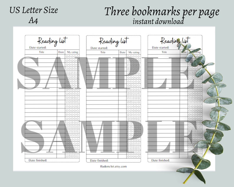 Printable Bookmark Reading Log Tracker Reading Journal - Etsy