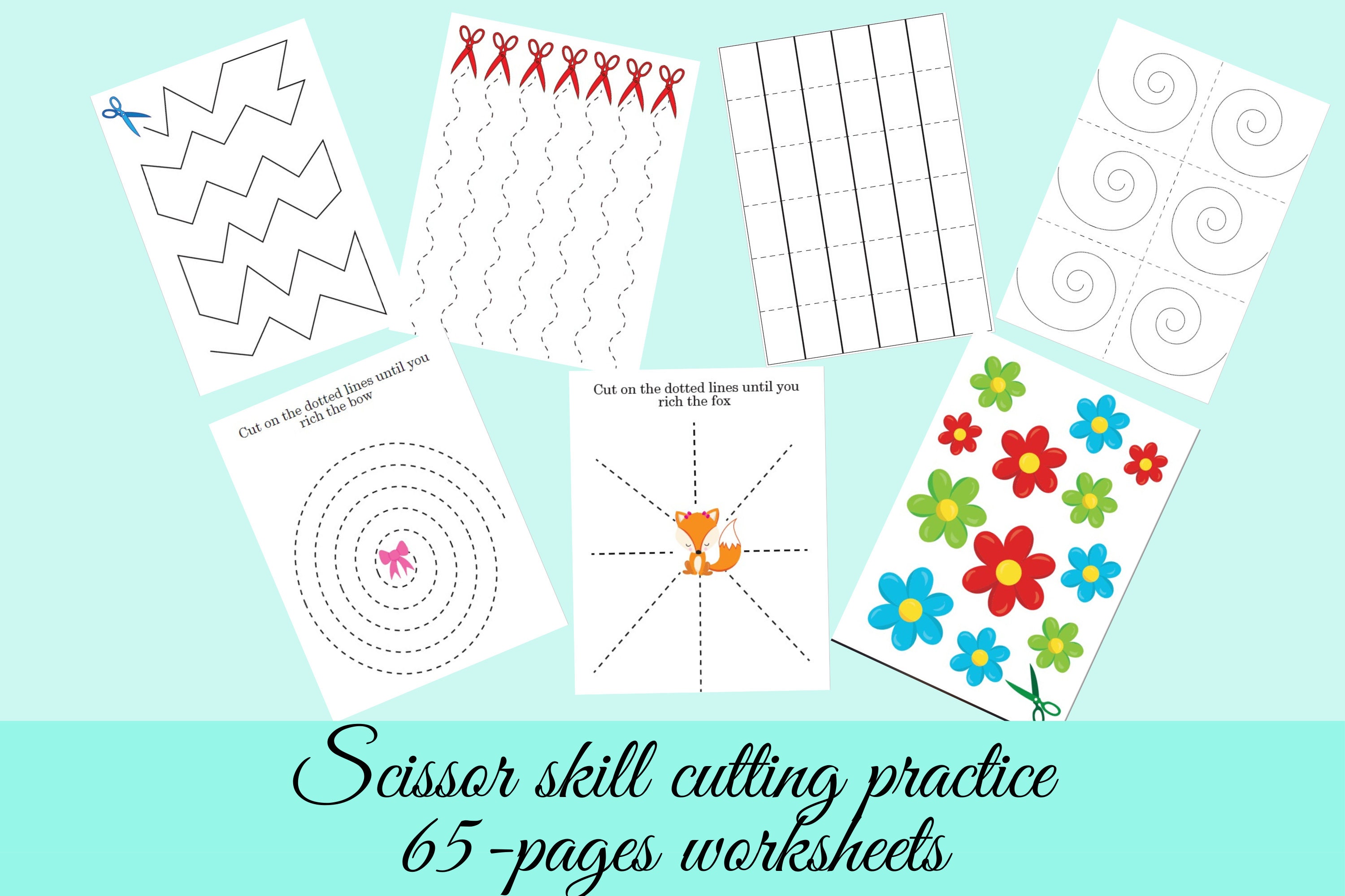 Scissor Skill Cutting Practice Pages Scissor Activities | Etsy Canada