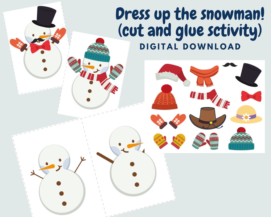 Dress up the Snowman, Cut and Glue Activity, Winter Activities for ...