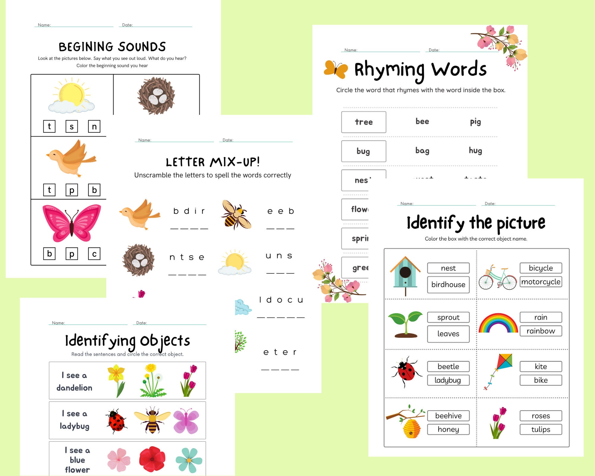 Spring Worksheets for Kids Literacy and Math Learning Binder - Etsy