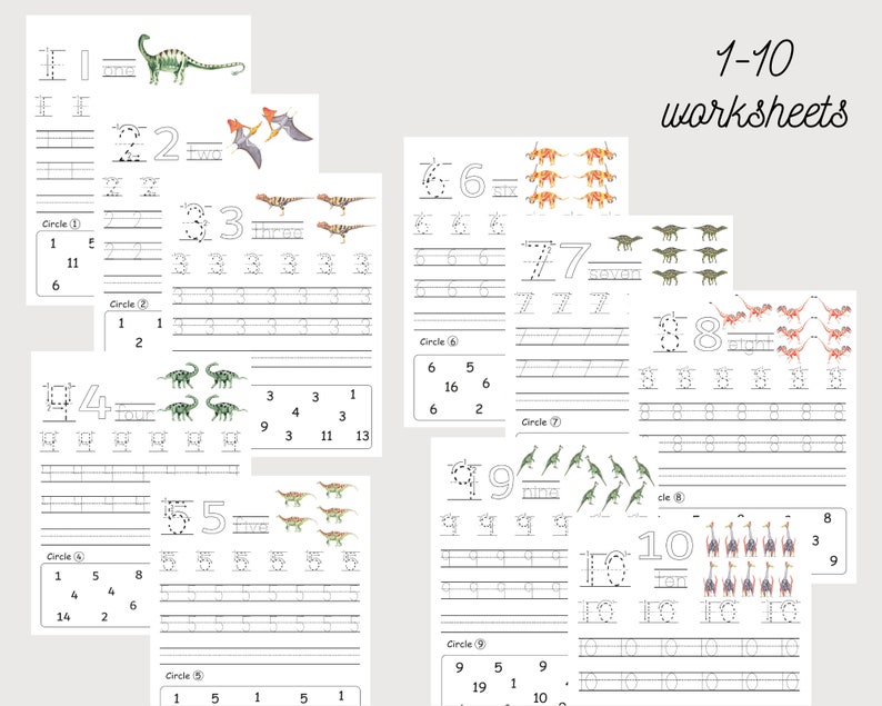 Number Tracing Preschool Worksheets With Dinosaurs - Etsy