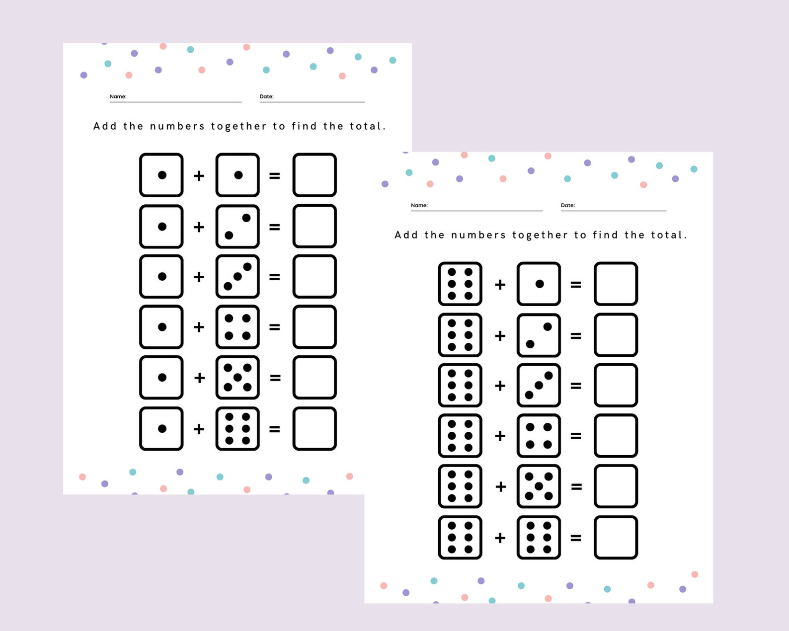 Addition Worksheets for kids Numbers 1-10 addition for | Etsy