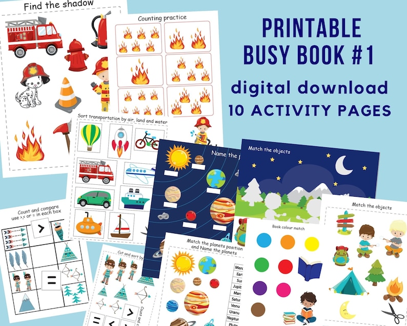 Printable Busy Book #1 for Toddlers, Printable Quiet Book, Car and ...