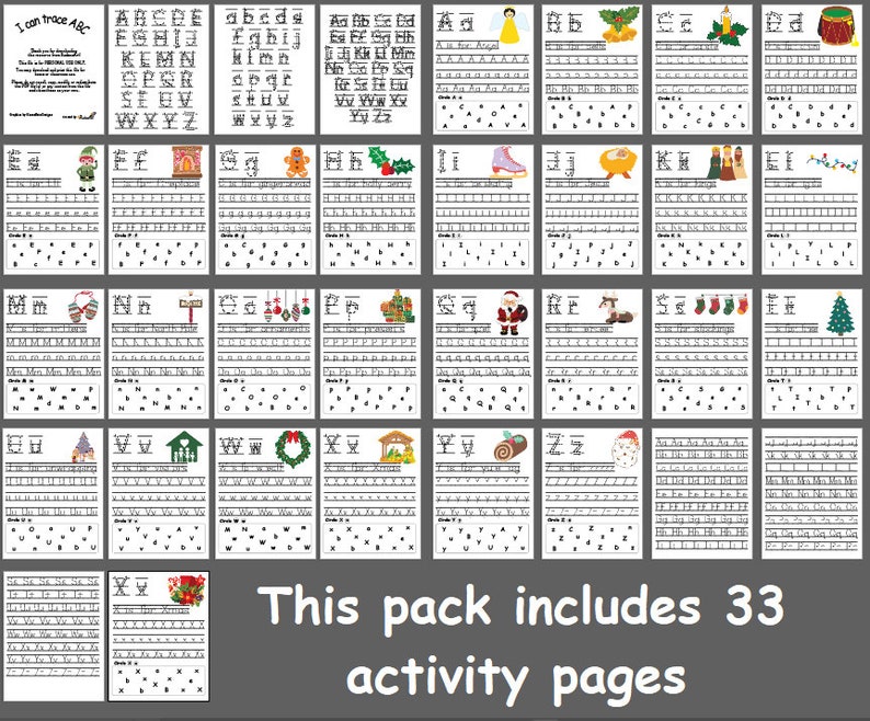 Christmas Alphabet Tracing Worksheets for Kindergarten, ABC Sheets for ...