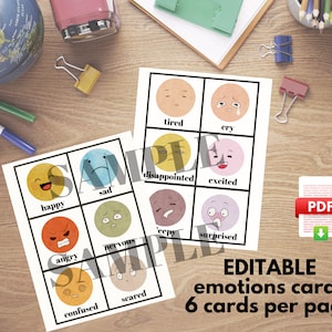 Editable Emotion Cards, Emotion Face Flashcards, Feelings Flash Cards ...