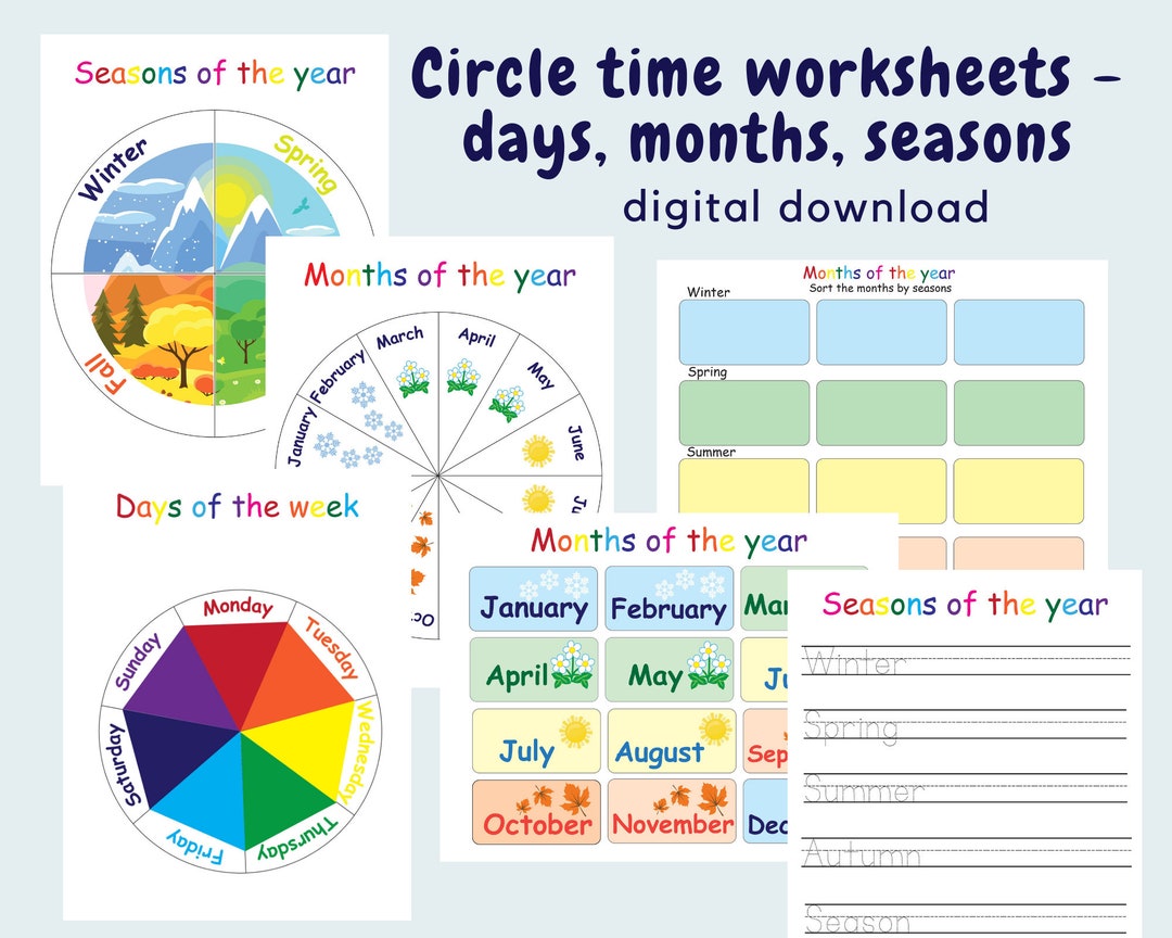 Circle Time Worksheets for Kids - Days, Months and Seasons Wheels and ...