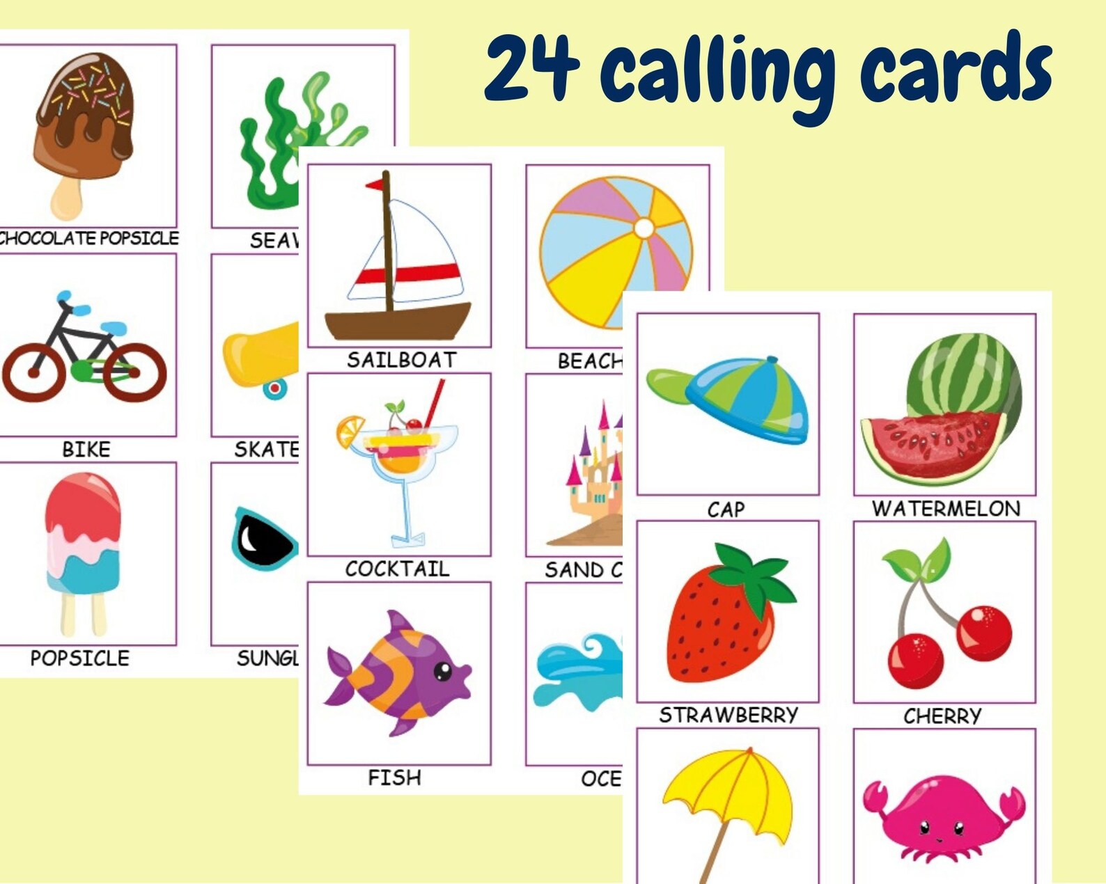 Beach Bingo Game, Summer Camp BINGO for Kids, Printable Bingo Game ...