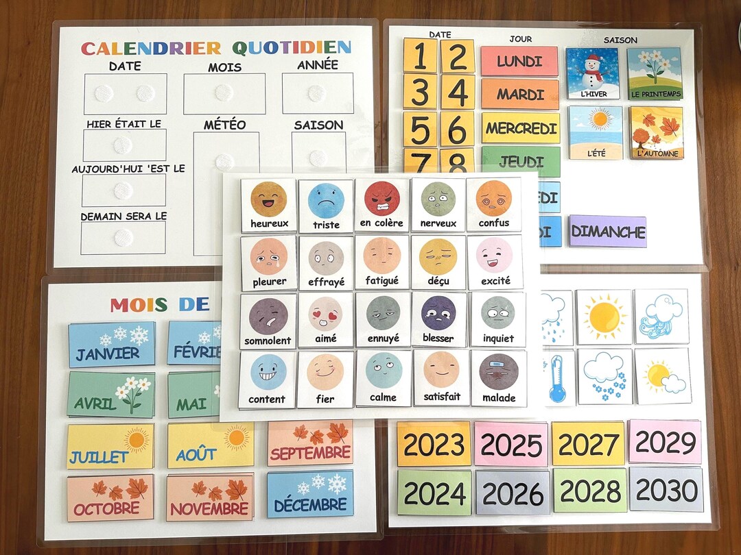 French Kids Calendar With Weather and Emotion Chart, Morning Board ...