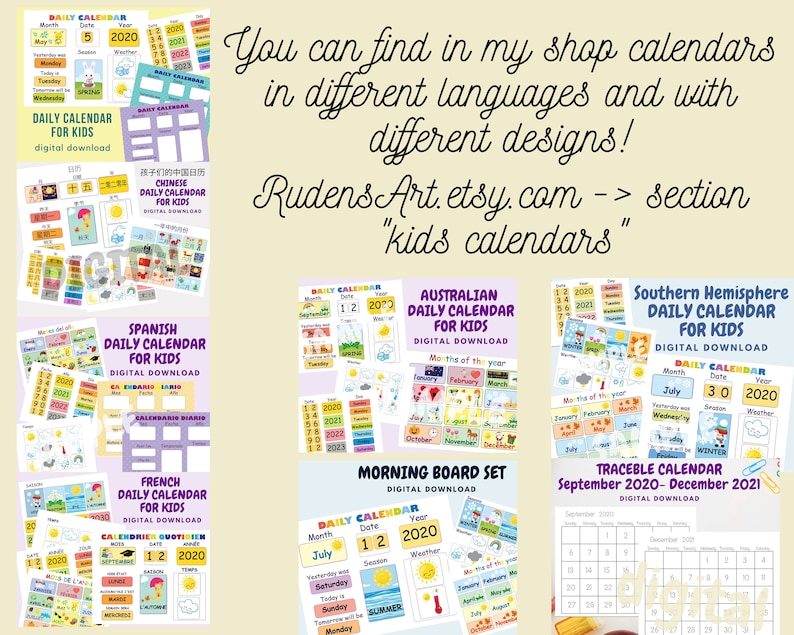 GERMAN Kids Daily Calendar With Weather Chart Classroom - Etsy