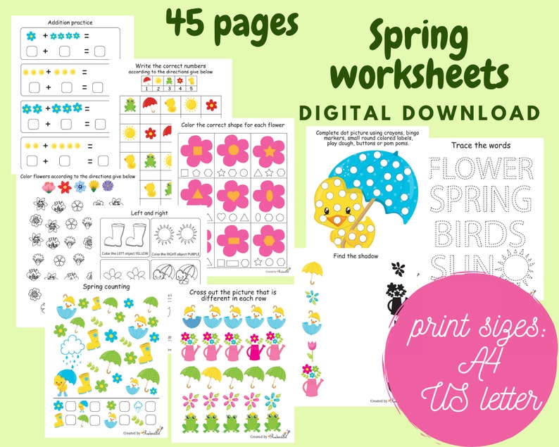 Spring Preschool Worksheets for Kids Spring Busy Book | Etsy